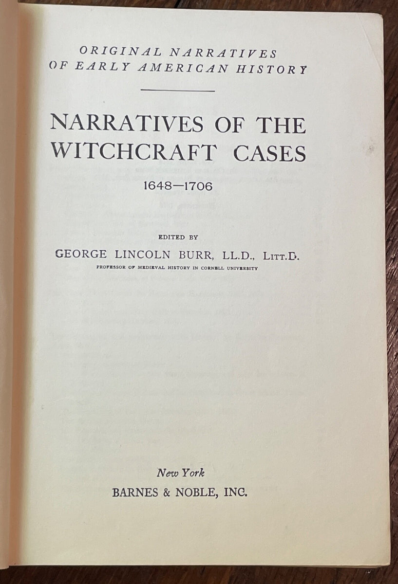 NARRATIVES OF THE WITCHCRAFT CASES (1648-1706) - Burr, 1966 - WITCH TR – Black Cat Caboodle