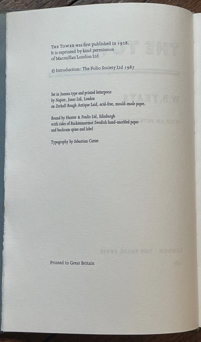 THE TOWER - W.B. Yeats - FOLIO SOCIETY FINE PRESS, 1987 - POETRY POEMS ...