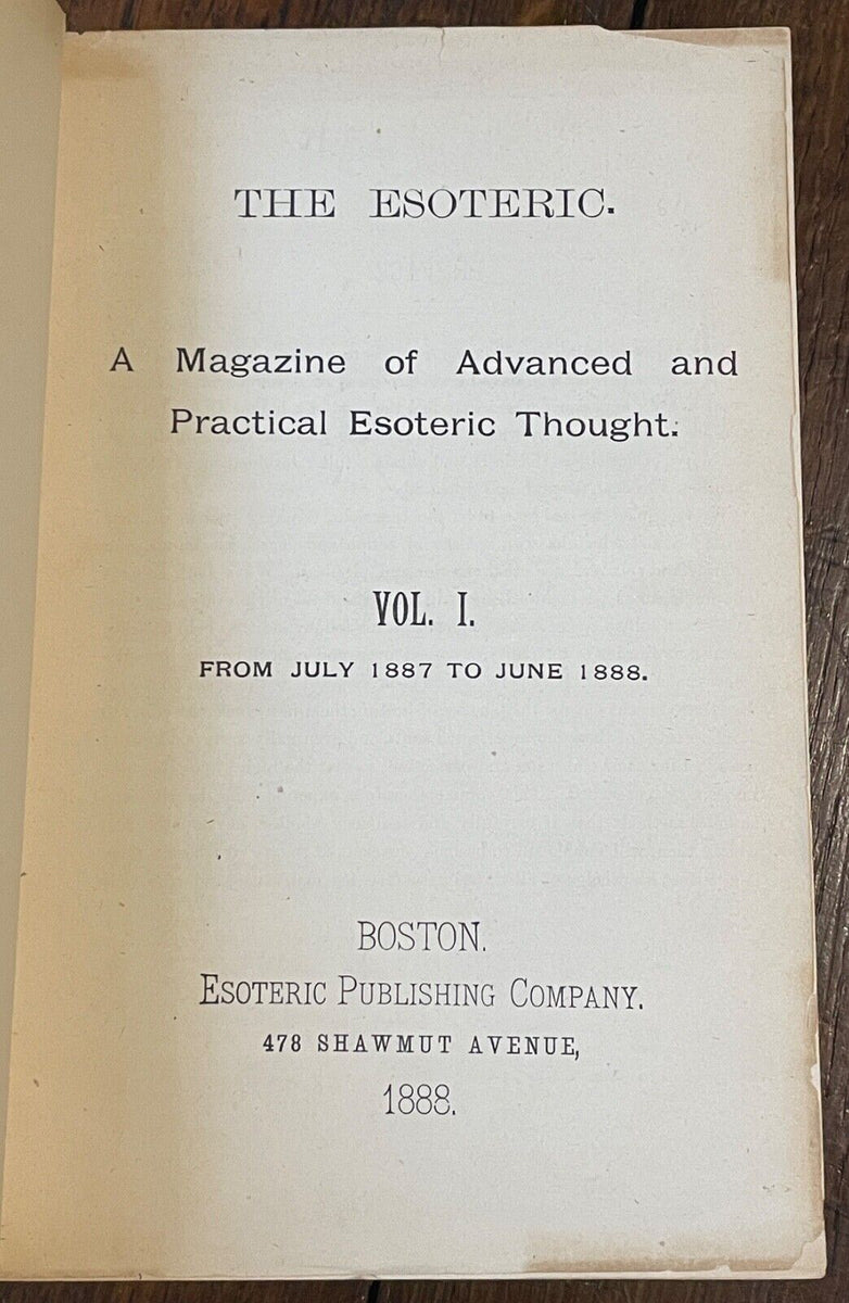 THE ESOTERIC: ADVANCED & PRACTICAL ESOTERIC THOUGHT - Butler, 1st 1888 ...