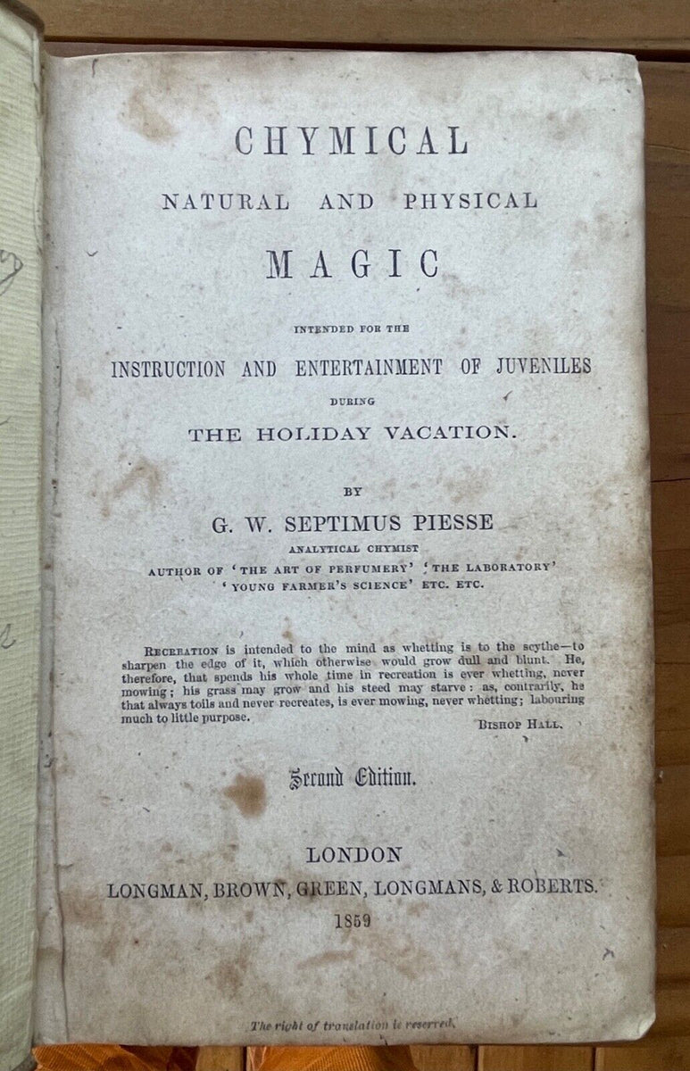 CHYMICAL NATURAL & PHYSICAL MAGIC - Piesse 1859 MAGIC MAGICIAN CONJURI ...
