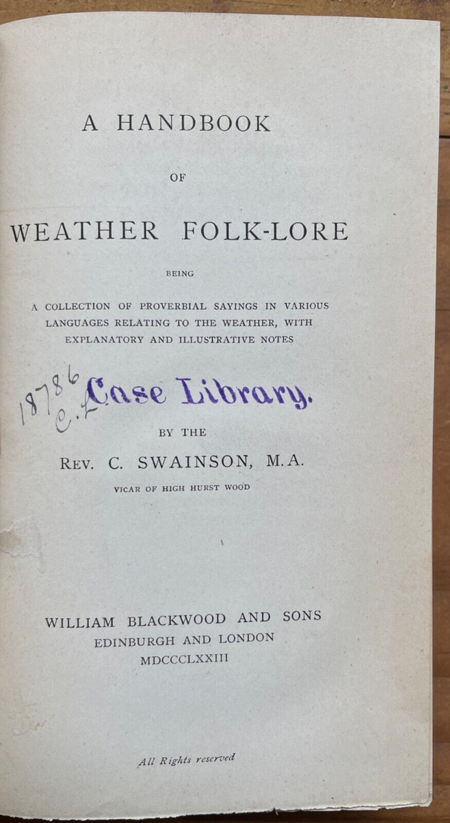 HANDBOOK OF WEATHER FOLKLORE - Swainson, 1st 1873 LEGENDS MYTHS NATURE ...