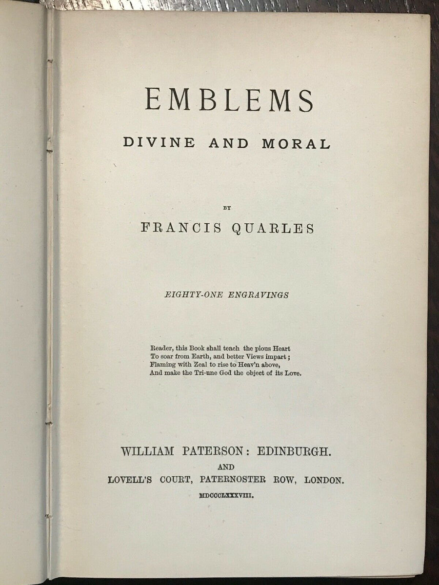 EMBLEMS DIVINE AND MORAL - Quarles, 1888 - MORAL RELIGIOUS POEMS ILLUS ...