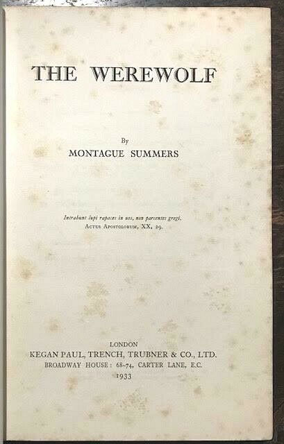 THE WEREWOLF - Montague Summers - 1st Ed, 1933 OCCULT WITCHCRAFT LYCAN ...