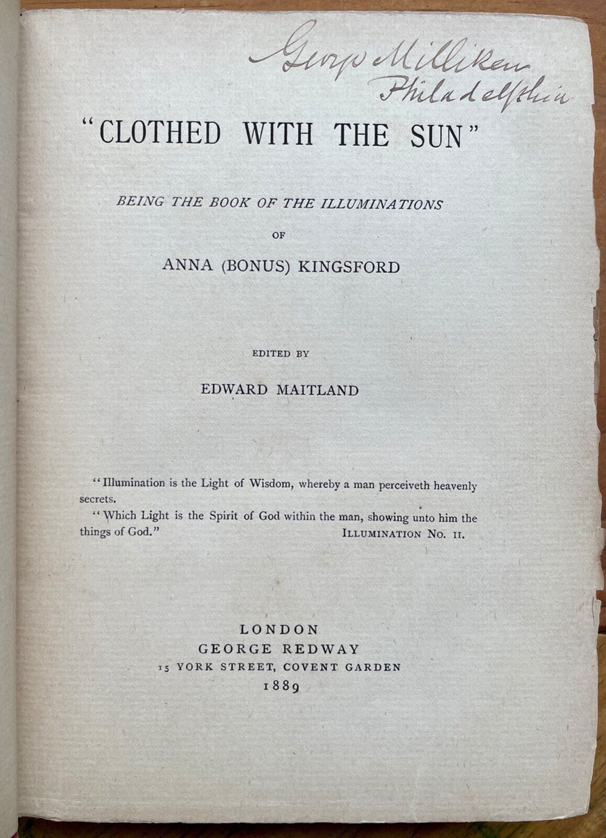 CLOTHED WITH THE SUN - Kingsford, RARE 1st Ed, 1889 SOUL DIVINE MYSTIC ...