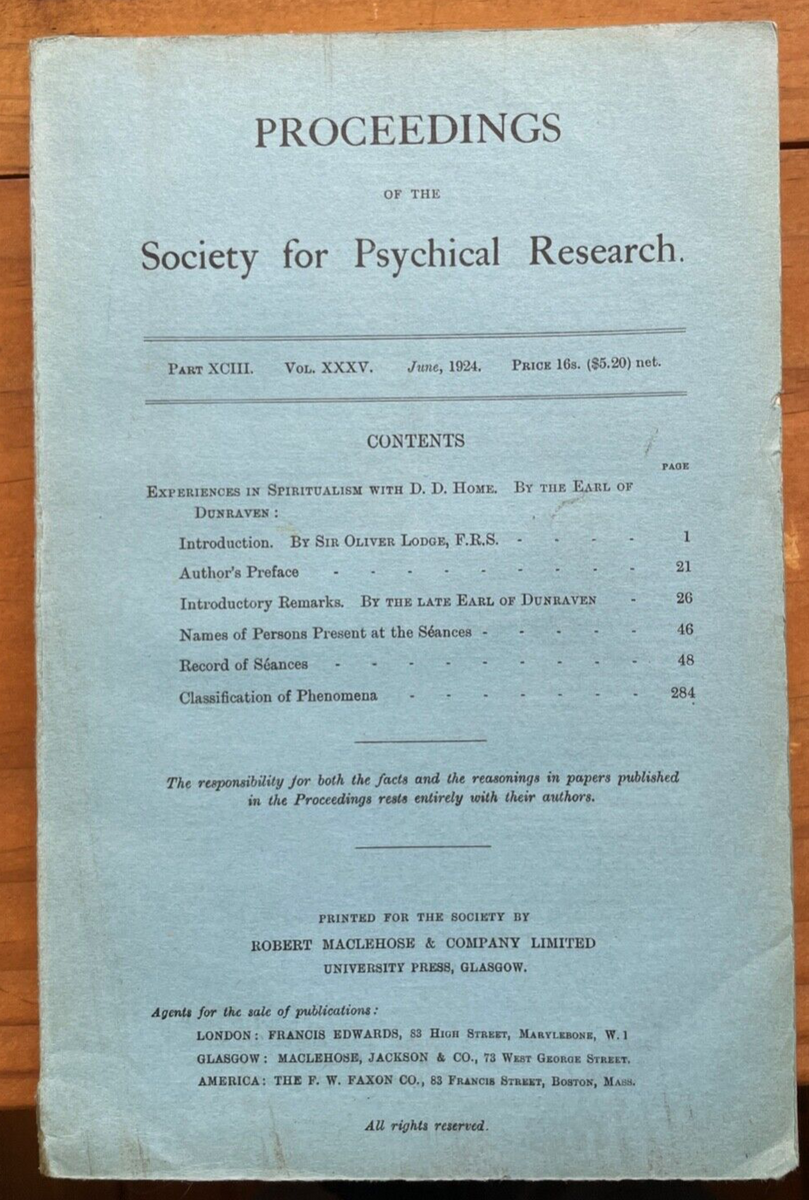 1924-1925 SOCIETY FOR PSYCHICAL RESEARCH - OCCULT MEDIUMS SEANCES PSYC ...