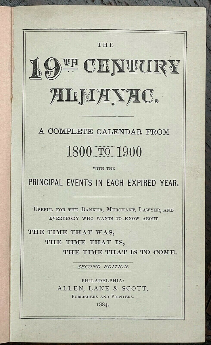 19th CENTURY ALMANAC - 1884 CALENDAR, HISTORY, CURRENT EVENTS, WEATHER ...