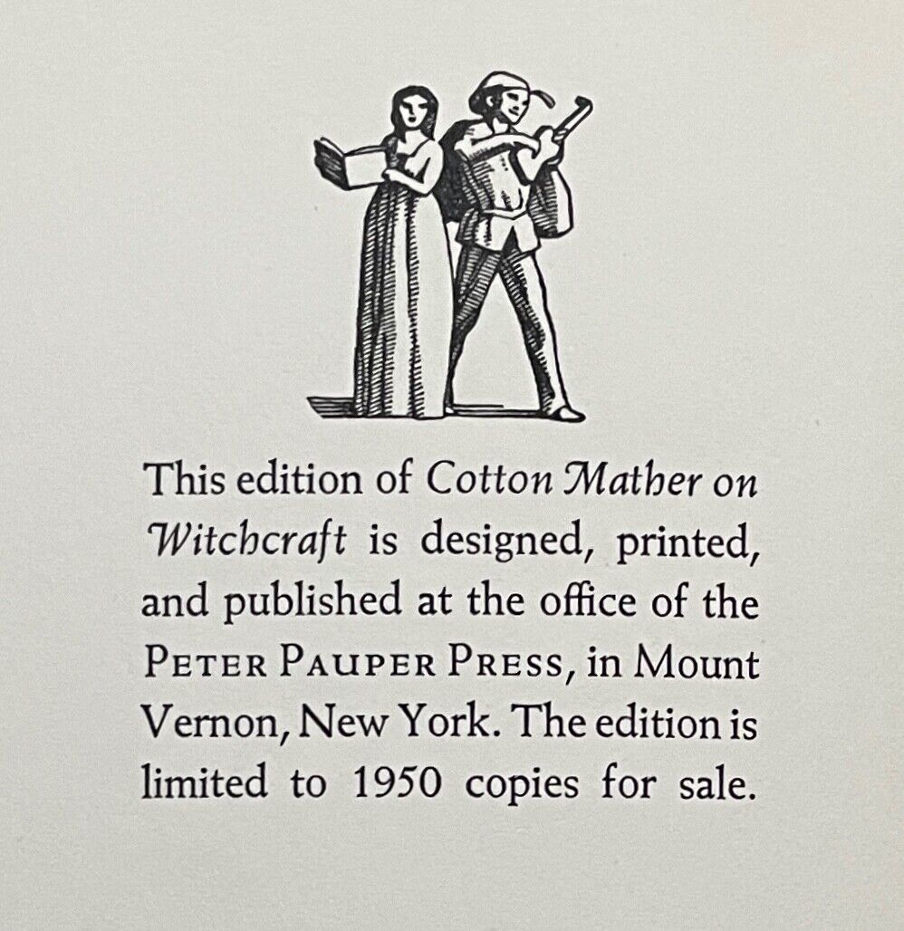 COTTON MATHER ON WITCHCRAFT - Ltd Ed, 1950 - SALEM WITCH HUNTERS TRIAL ...