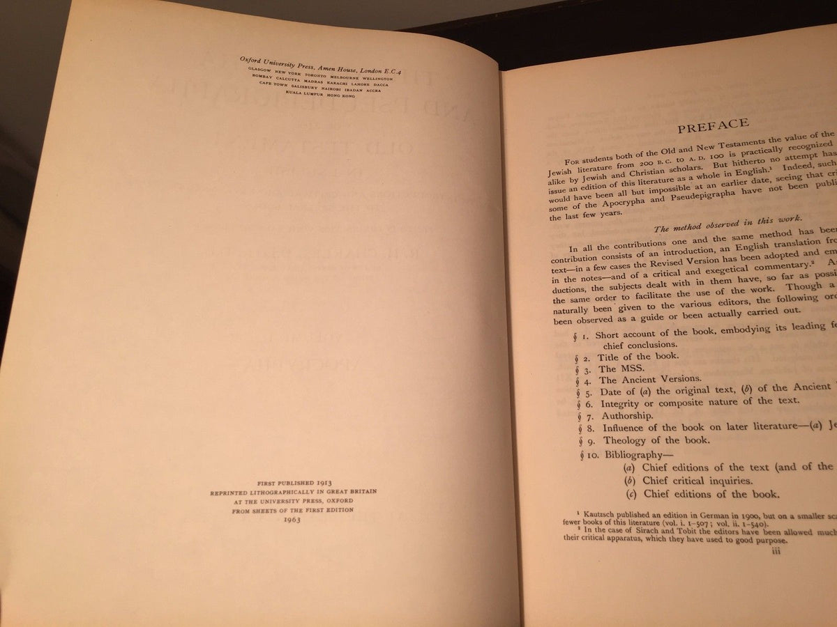 APOCRYPHA AND PSEUDEPIGRAPHA OF THE OLD TESTAMENT Vol I, RH Charles 1s ...
