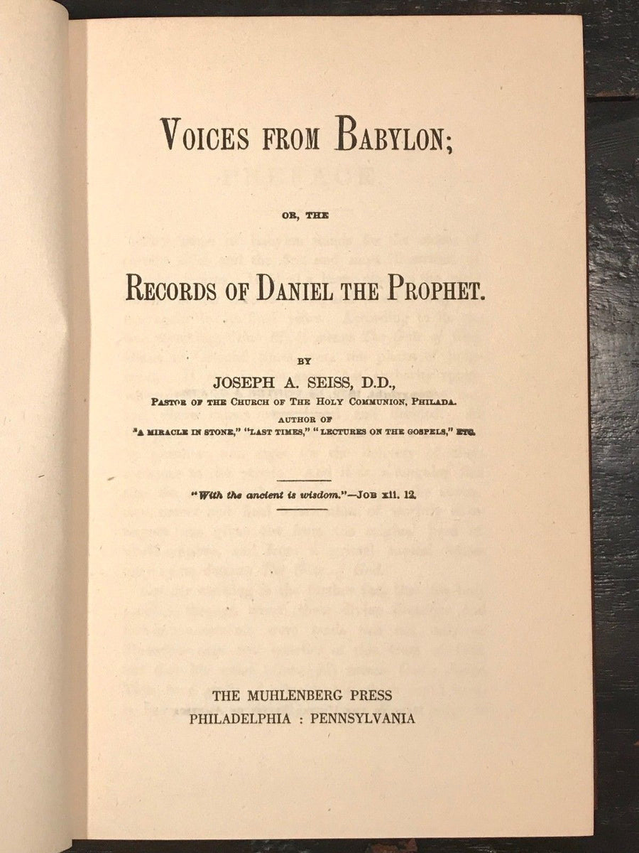 VOICES FROM BABYLON: RECORDS OF DANIEL THE PROPHET - Joseph SEISS, 187 ...