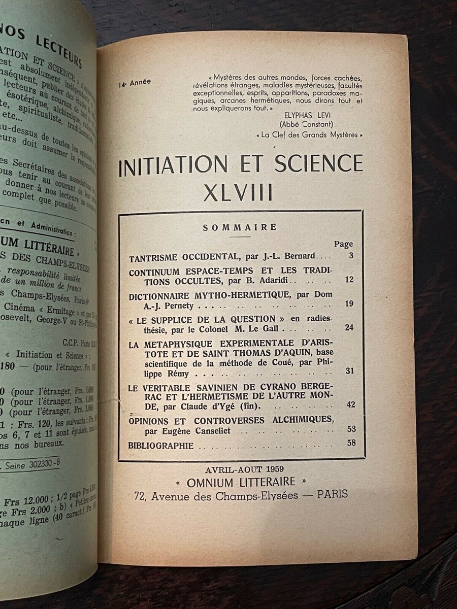 INITIATION & SCIENCE French OCCULT JOURNAL - April-Aug 1959 ALCHEMY ME ...