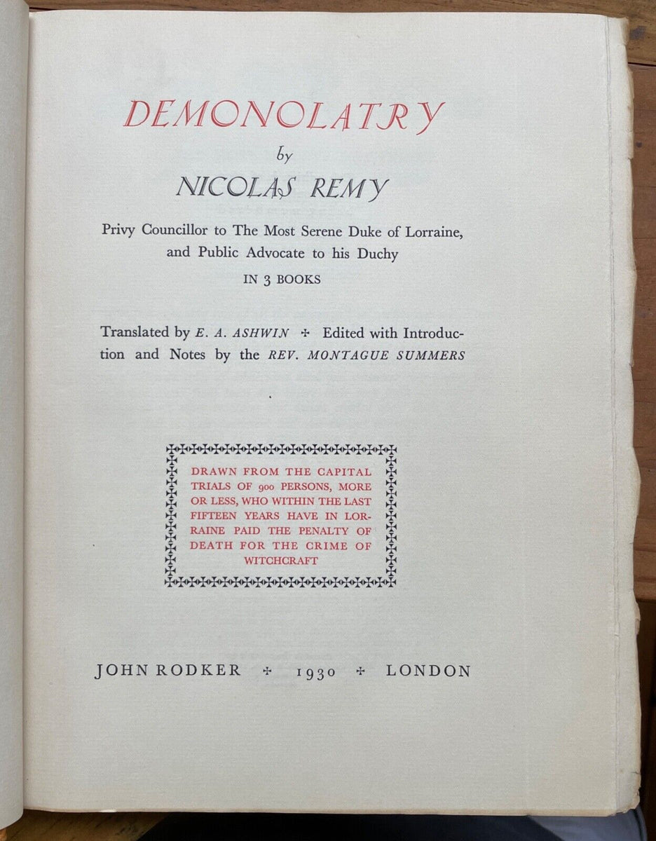 DEMONOLATRY - Remy, Ltd & Numbered, 1930 - DEMONOLOGY, WITCHCRAFT, WIT ...