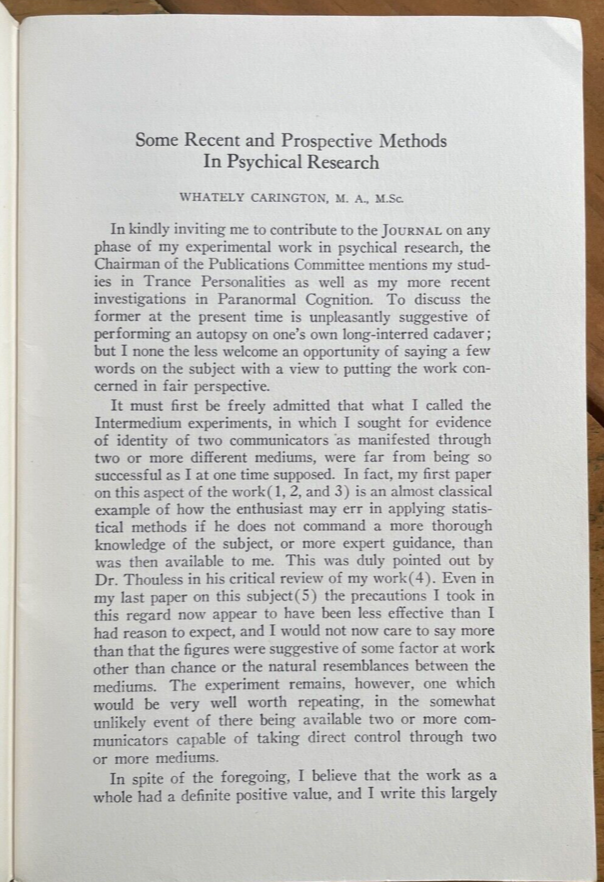 1942 JOURNAL OF AMERICAN SOCIETY FOR PSYCHICAL RESEARCH ASPR - TELEPAT ...