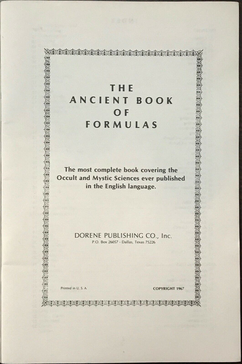 ANCIENT BOOK OF FORMULAS - 1967, Dorene Pub - OCCULT SPELLS WITCHCRAFT ...