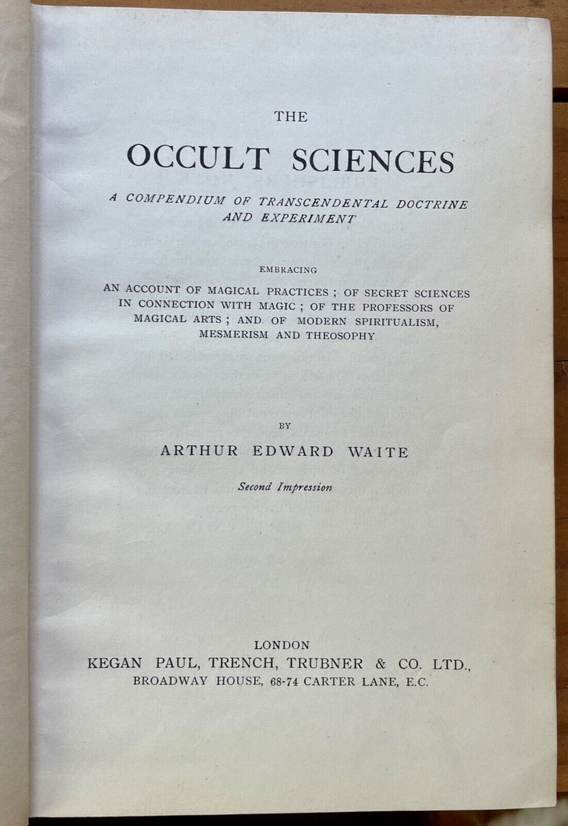 THE OCCULT SCIENCES - A.E. WAITE, 1923 - WHITE BLACK MAGICK TALISMANS ...