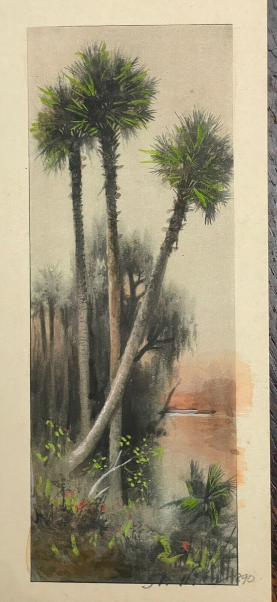 J.R. WILCOX - FLORIDA SWAMP BAYOU WATERCOLOR, 1890 - SIGNED SOUTHERN A ...