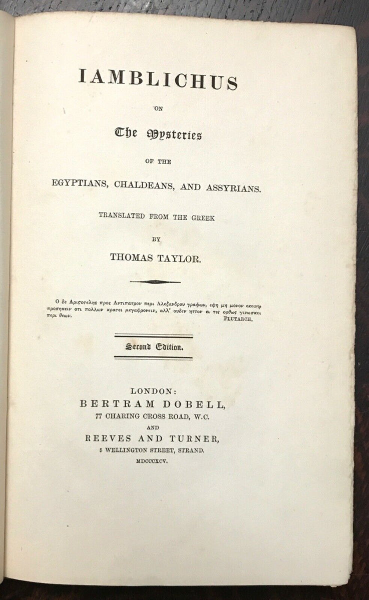 IAMBLICHUS ON THE MYSTERIES OF EGYPTIANS, CHALDEANS - 1895 ANCIENT MAG ...