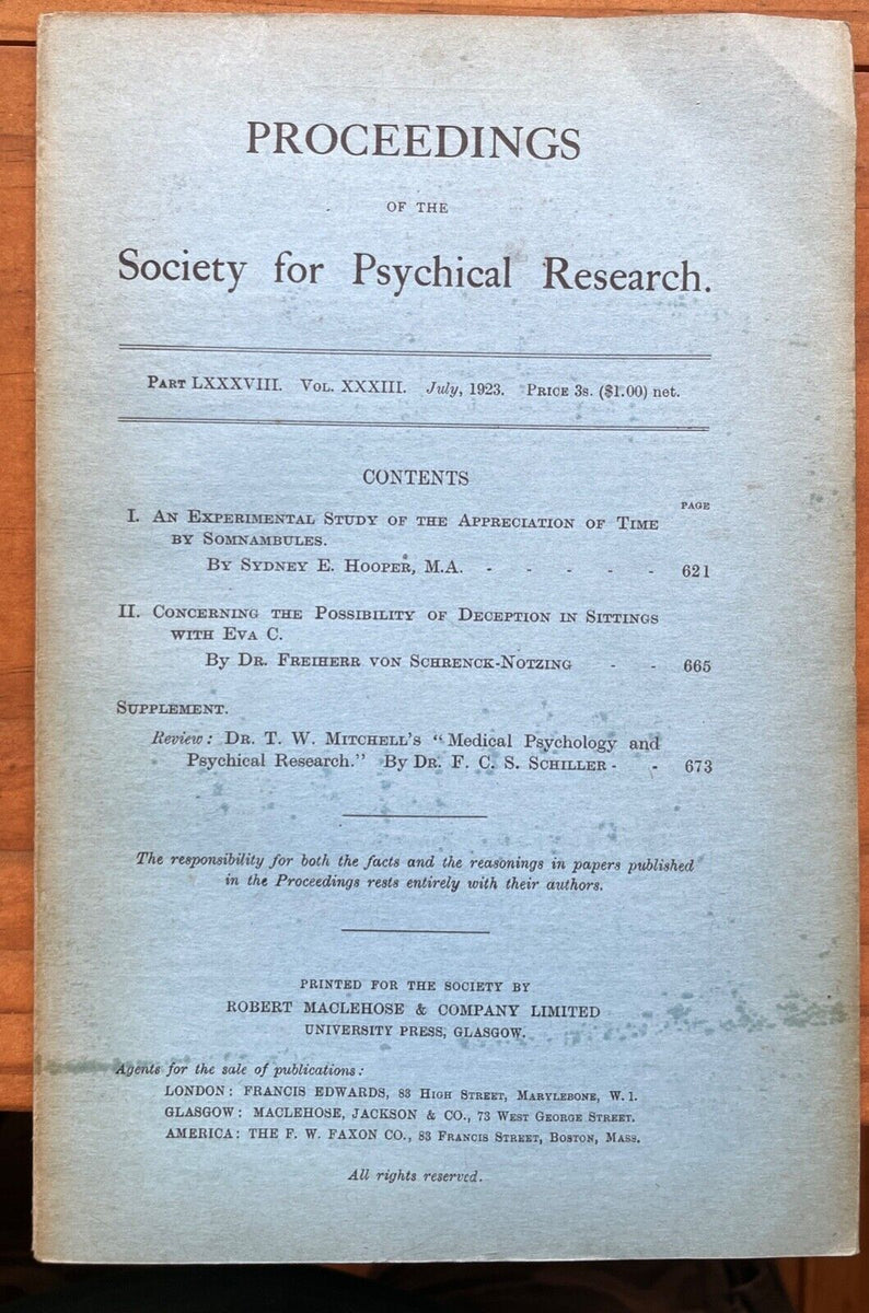 1922-1923 SOCIETY FOR PSYCHICAL RESEARCH - GHOSTS WARTIME AUTOMATIC WR ...