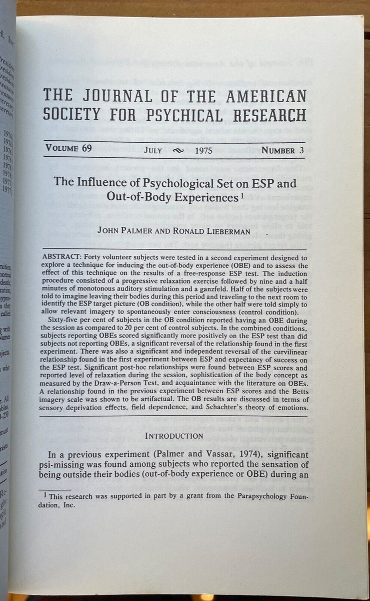 1975 JOURNAL OF AMERICAN SOCIETY FOR PSYCHICAL RESEARCH ASPR - OUT OF ...