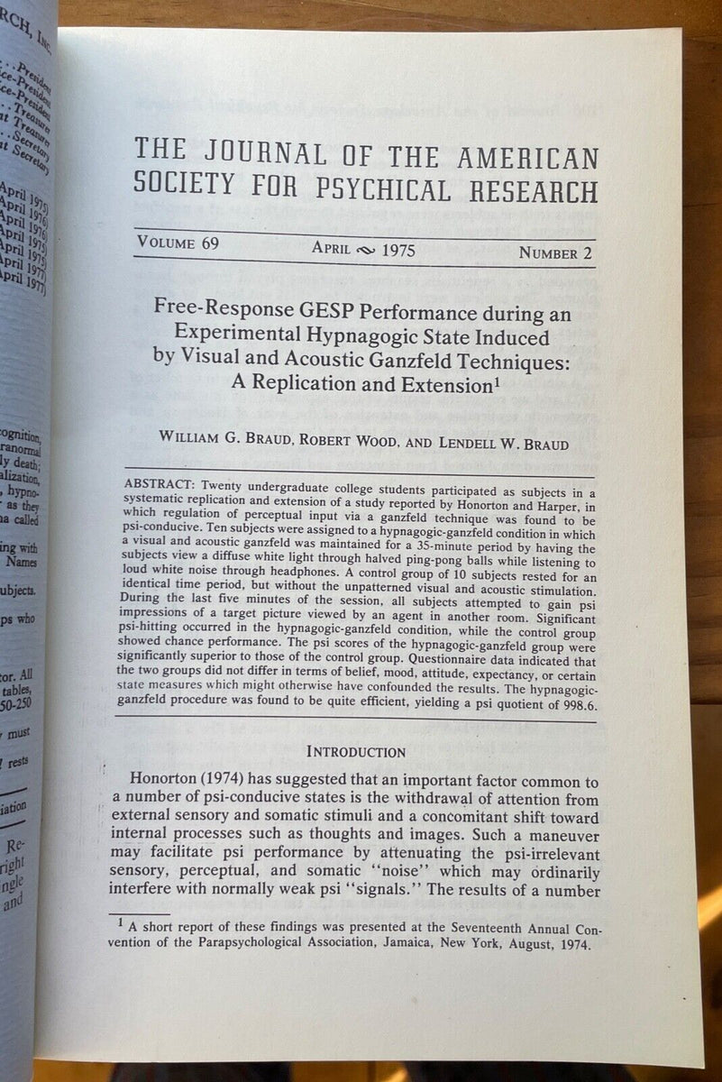 1975 JOURNAL OF AMERICAN SOCIETY FOR PSYCHICAL RESEARCH ASPR - ESP PSY ...