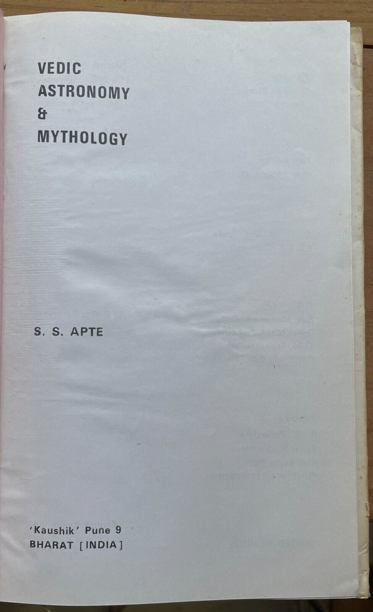 VEDIC ASTRONOMY & MYTHOLOGY - Apte, 1st 1978 HINDU ASTROLOGY DIVINATIO ...