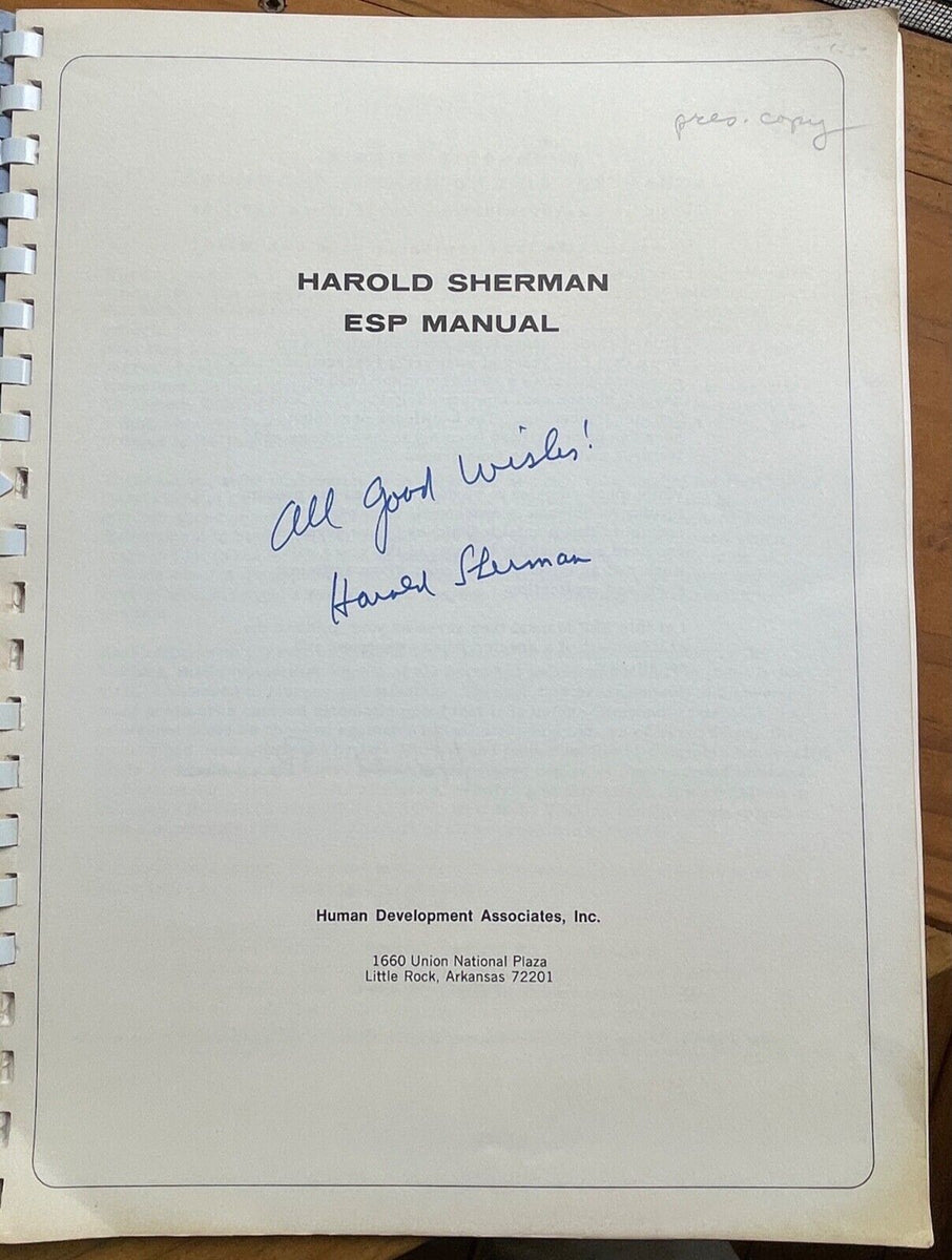 SIGNED - ESP MANUAL - H. Sherman, 1st 1972 - PSYCHIC RESEARCH TELEPATH ...