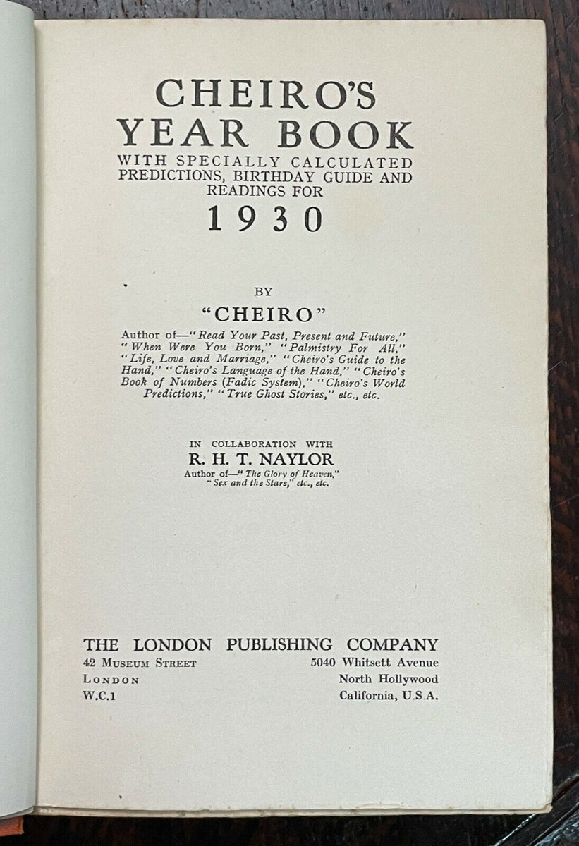 CHEIRO'S YEAR BOOK for 1930 - CHEIRO - FATE, ASTROLOGY, NUMEROLOGY, DI ...