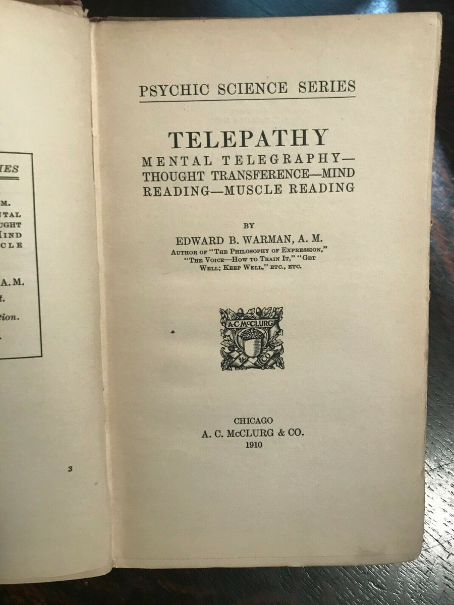 TELEPATHY - PSYCHIC SCIENCE SERIES - Warman, 1910 - MIND READING, DIVI ...