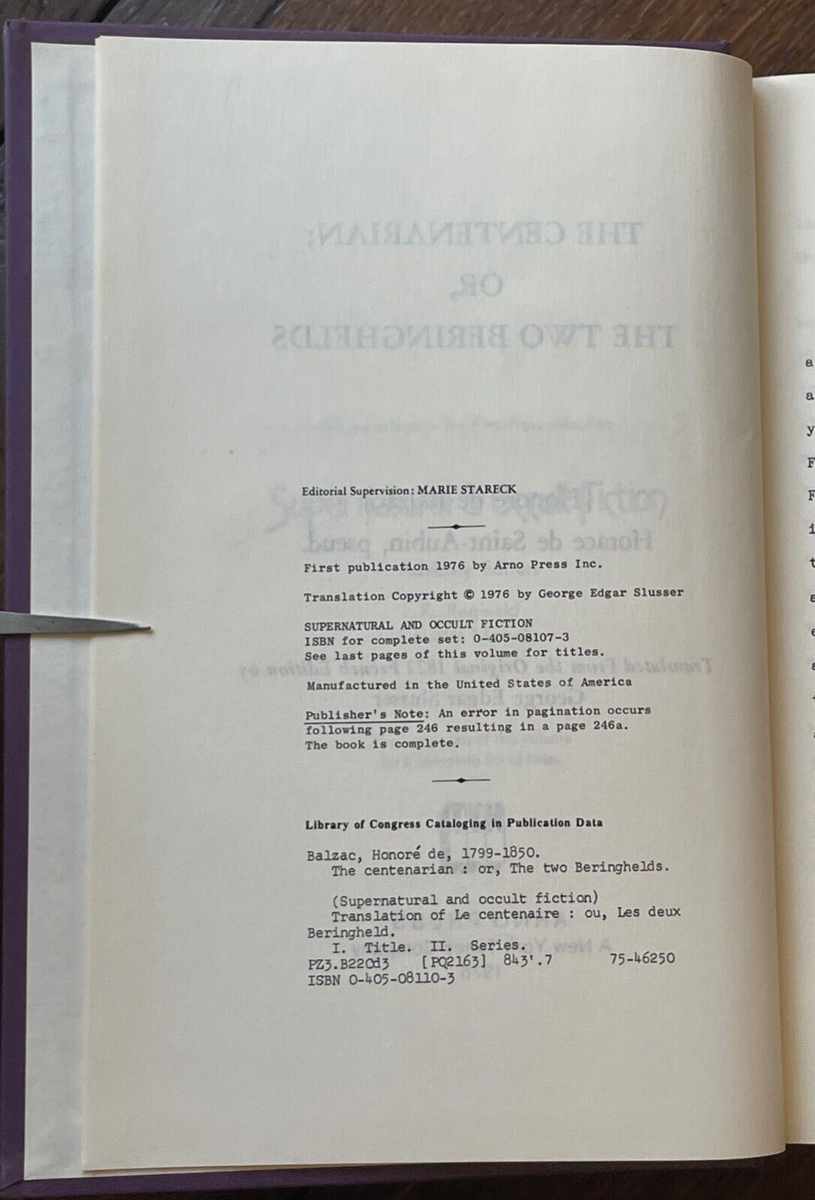THE CENTENARIAN - Arno Press/Balzac, 1st 1976 - SCIENCE FICTION ALCHEM ...