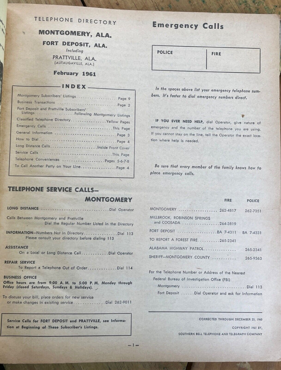 1961 - MONTGOMERY ALABAMA TELEPHONE DIRECTORY - BELL TELEPHONE - ADVER ...